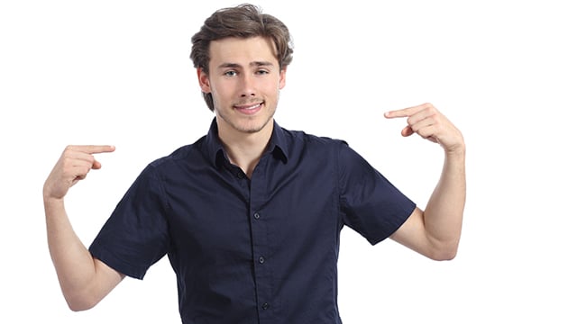 Handsome happy man pointing himself - Mirasee Handsome happy man pointing himself - Mirasee